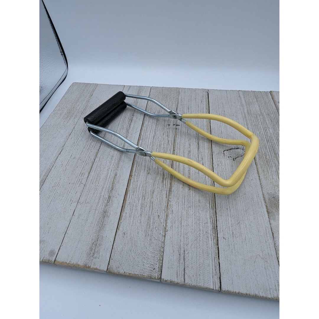 Vintage Canning Jar Grabber Tongs Lifter Black Wood Handles Yellow ...