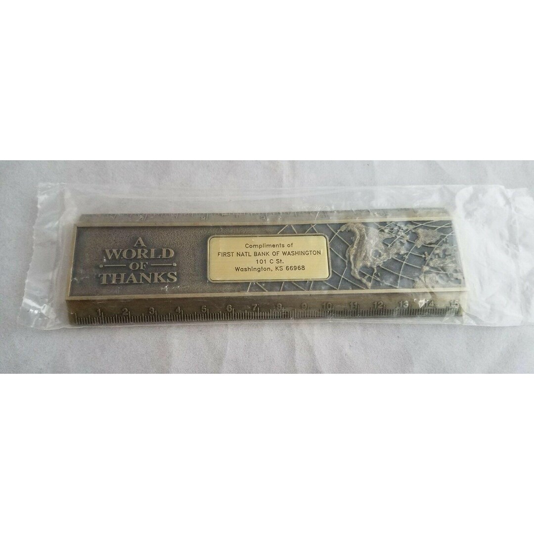 Advertising Brass/bronze 6" Ruler "a World of Thanks" National Bank ...