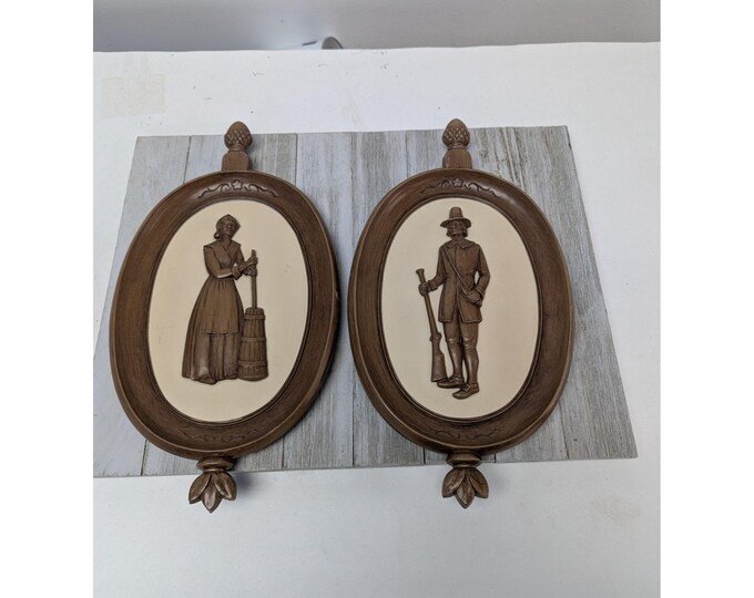 Vintage Syroco Inc 1960s Puritan Man & Woman Pilgrim Wall Plaques 4777B ...