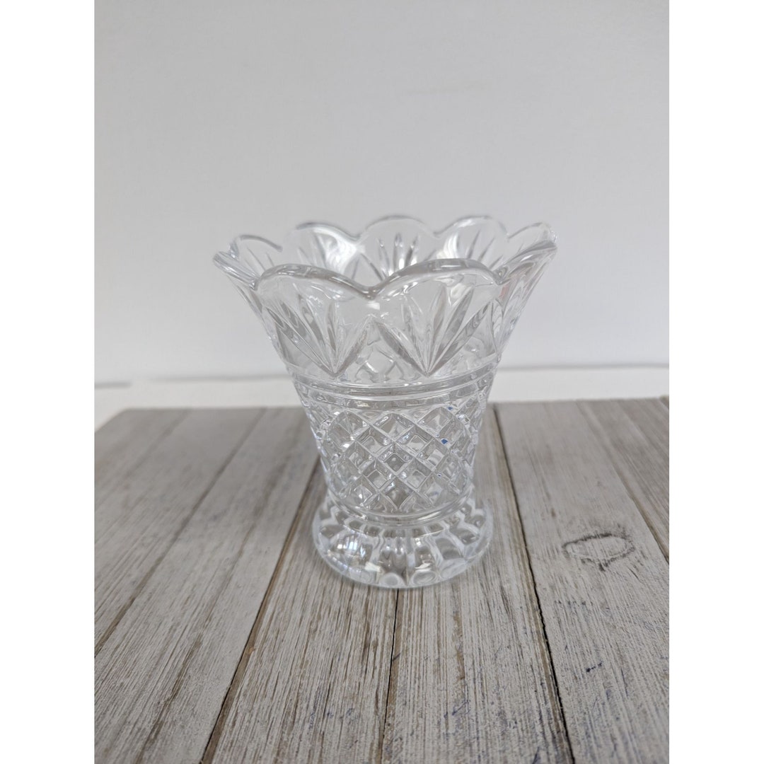 Vintage Crystal Vase Cut Glass Pineapple Fan 5" Tall Teleflora Clear - Etsy