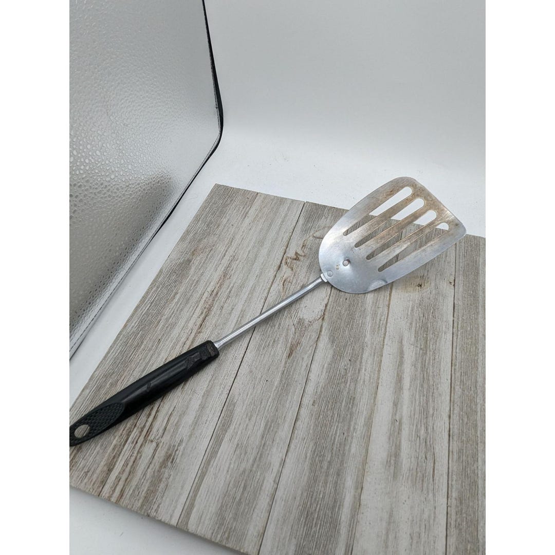 Vintage Ekco Angled Chrome Plated Spatula Flipper Slotted Black Handle ...