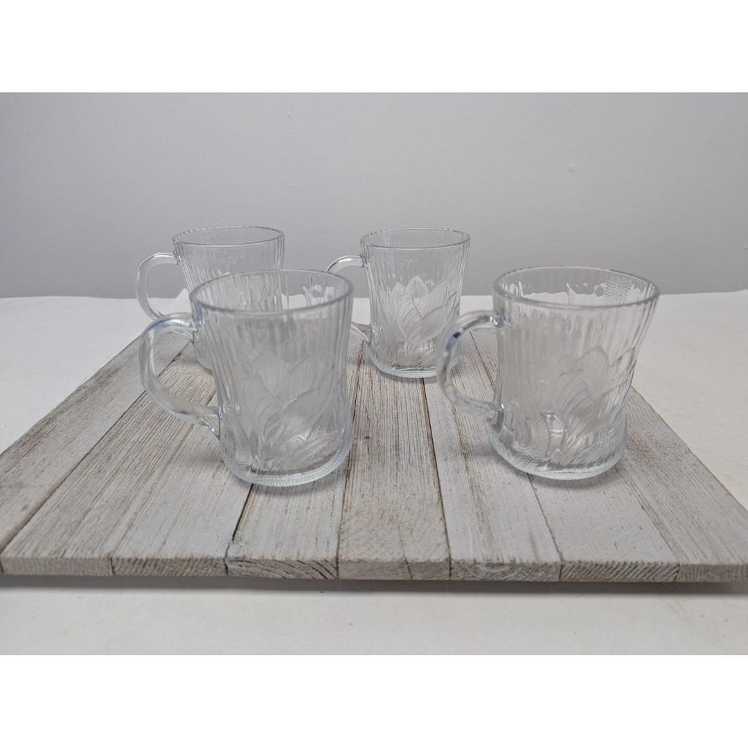 Vintage Arcoroc Canterbury Crocus Glass Coffee Mug Set of 4 Tea Cups ...
