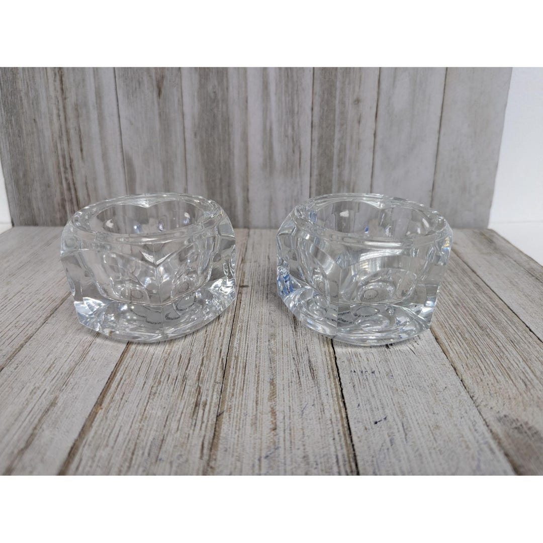 Set 2 Elements Crystal Art Glass Candle Vase Czech Republic Cubist ...