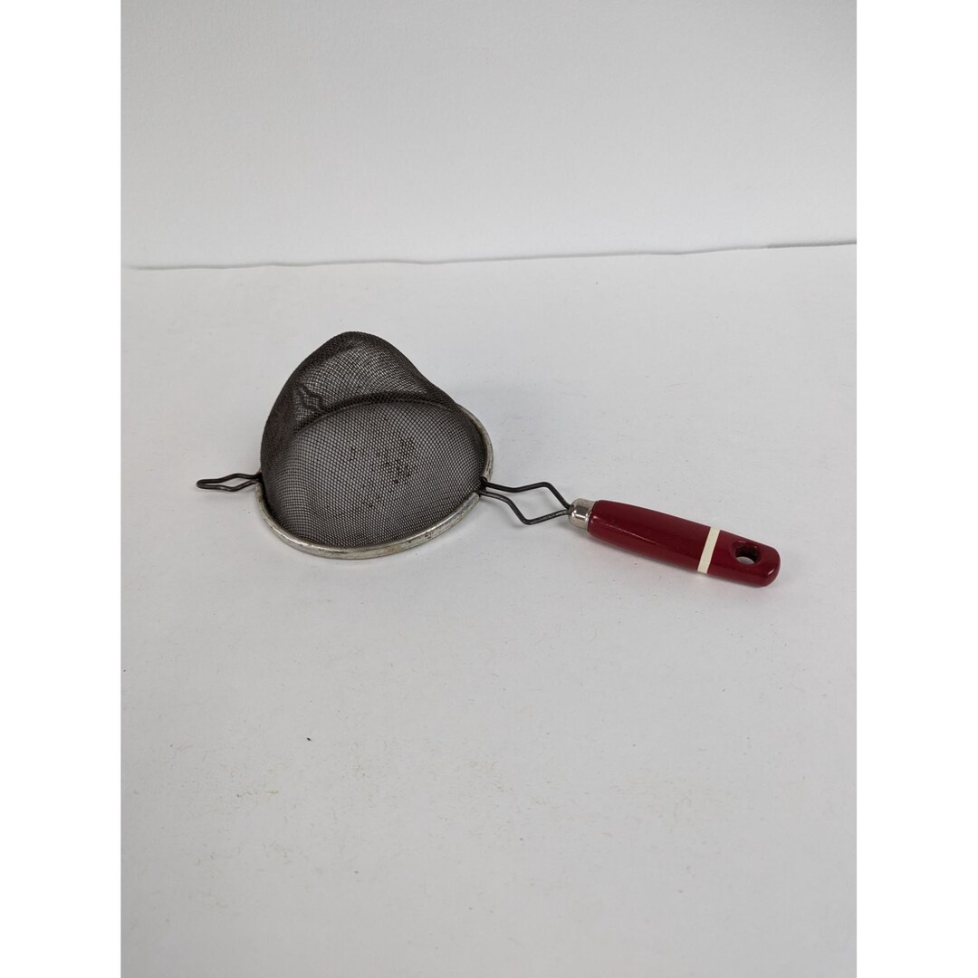 Vintage Ekco Red Wood Handle 11" Hand Held Sieve Strainer Screen Sifter ...
