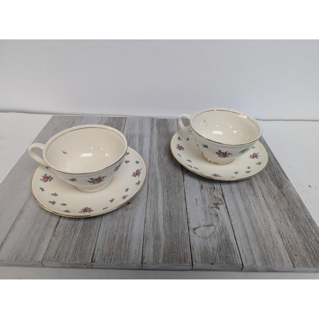 Homer Laughlin Eggshell Georgian Rambler Rose Tea Cups & Saucers Set of ...