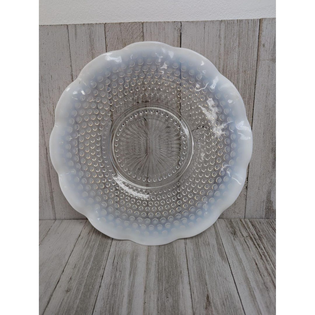 Vintage Fenton Opalescent Moonstone Ruffled Hobnail Serving Platter ...