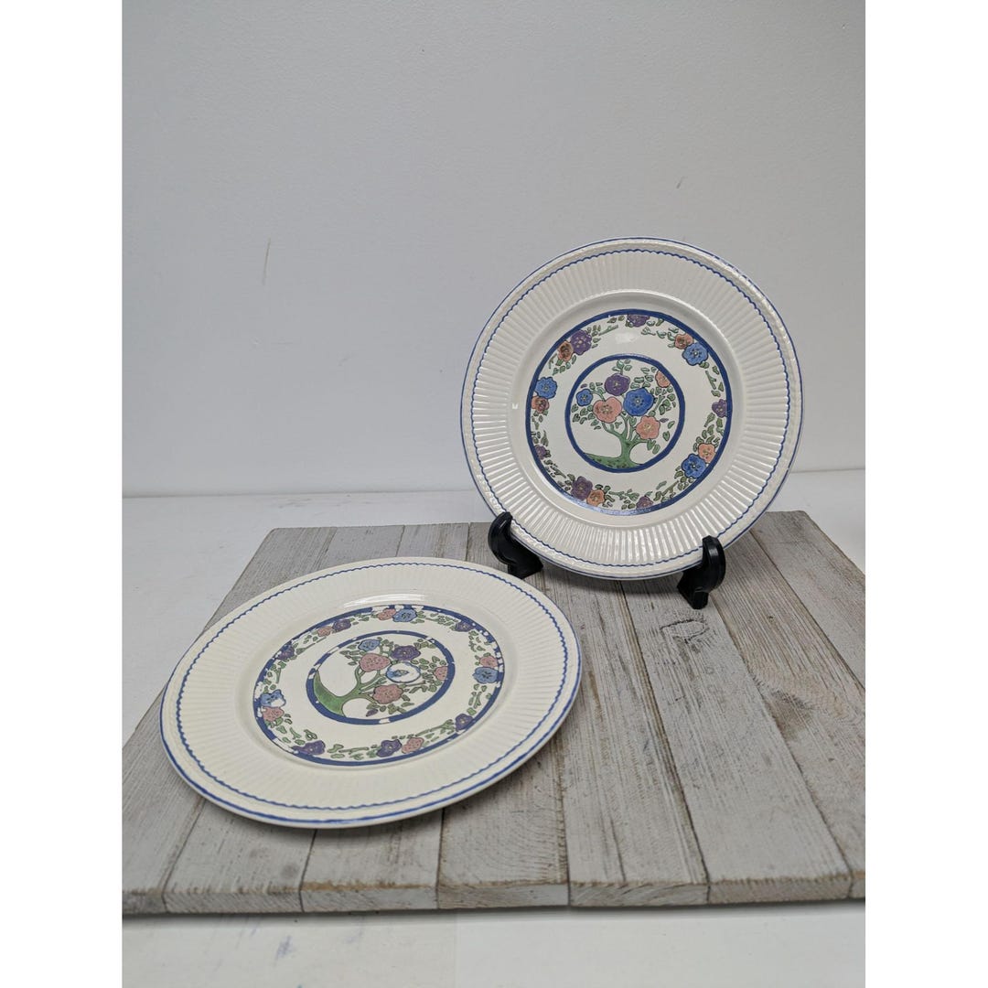 Vintage Blue White Wedgewood Set of 2 Plates 8" Wide Tree Flowers - Etsy