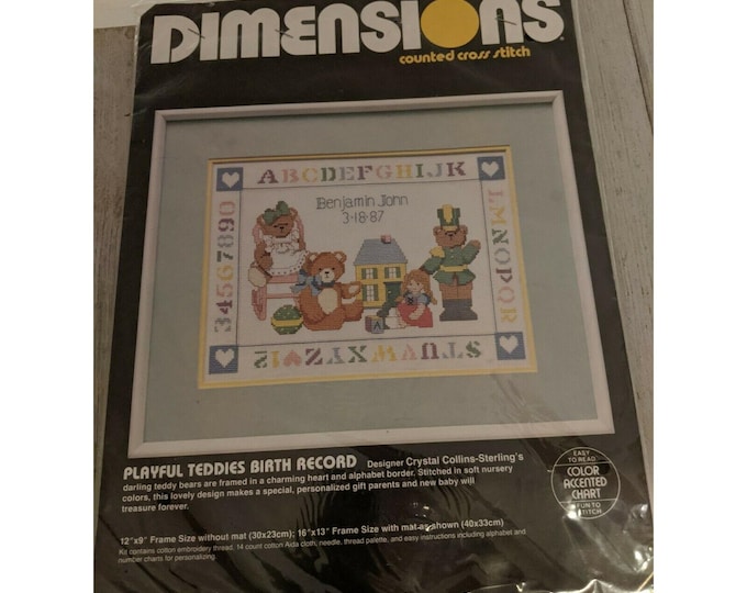 Dimensions Counted Cross Stitch Kit Playful Teddies Birth Record Unused ...