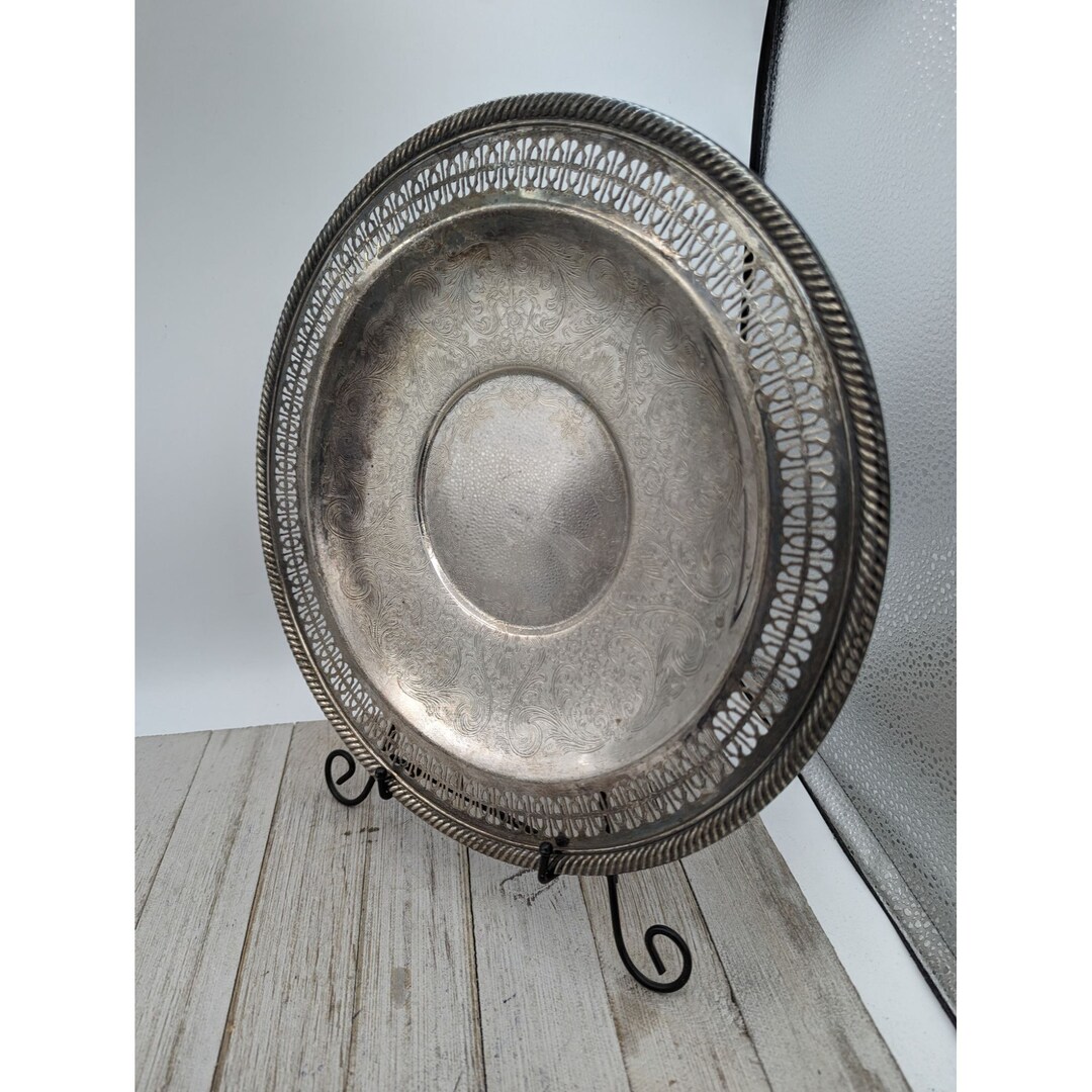 Vintage Platter Silver Plate International Silver Tray Pierced 12" IS ...