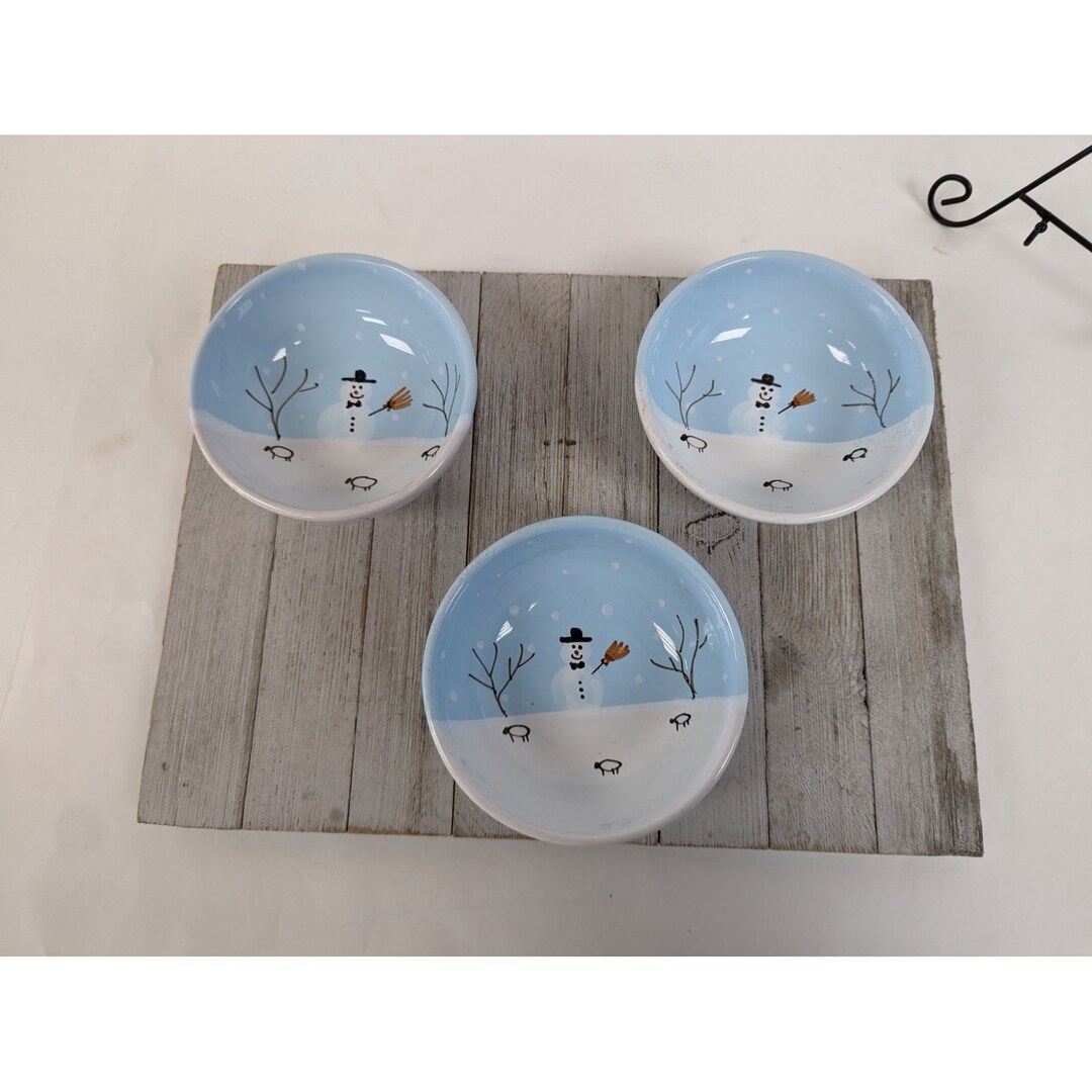 Grottaglie Ceramic Pottery Dinnerware Snowman Set of 3 Bowls Vintage 8 ...
