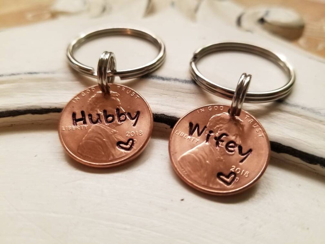 Anniversary Keychain, set of 2, Lucky Penny Keychain, Couples Keychain ...