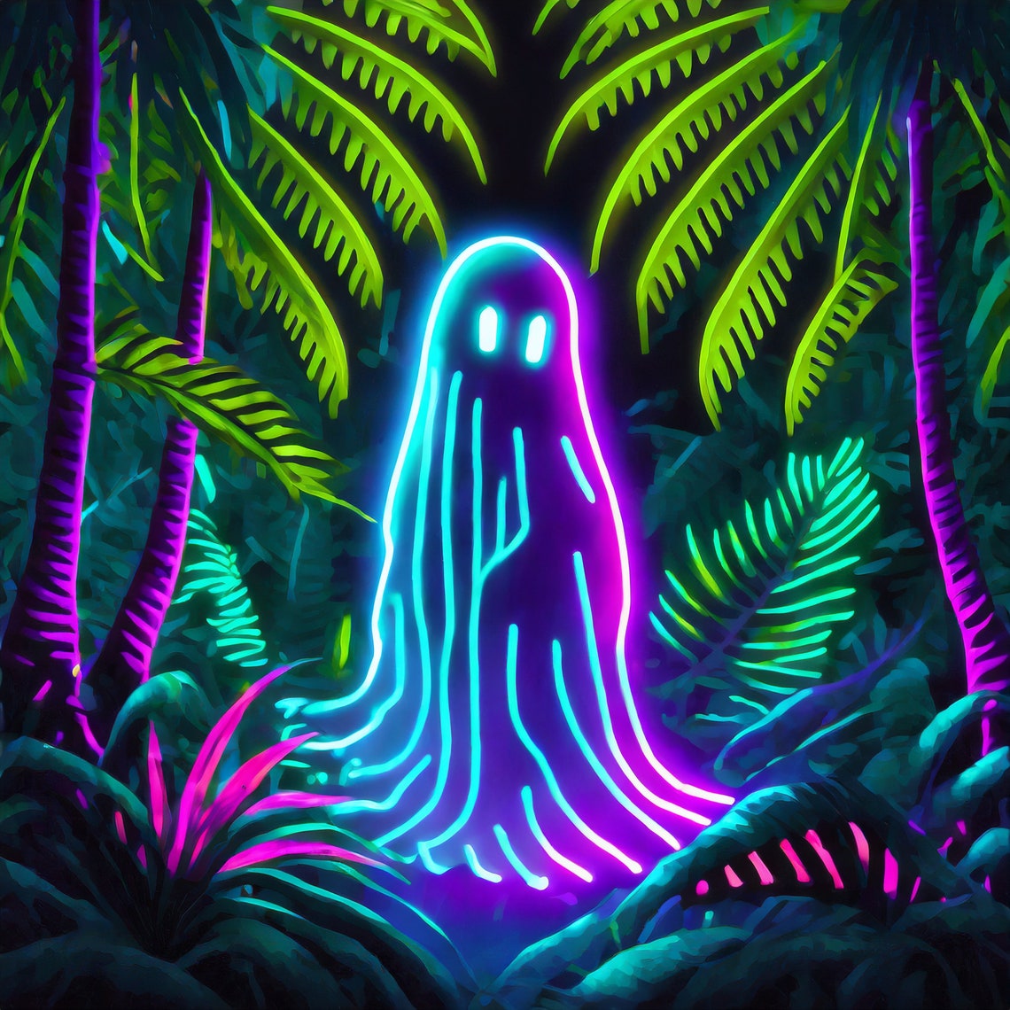 Tropical Neon Ghost. Vibrant Art Print. 90s Vibes. - Etsy