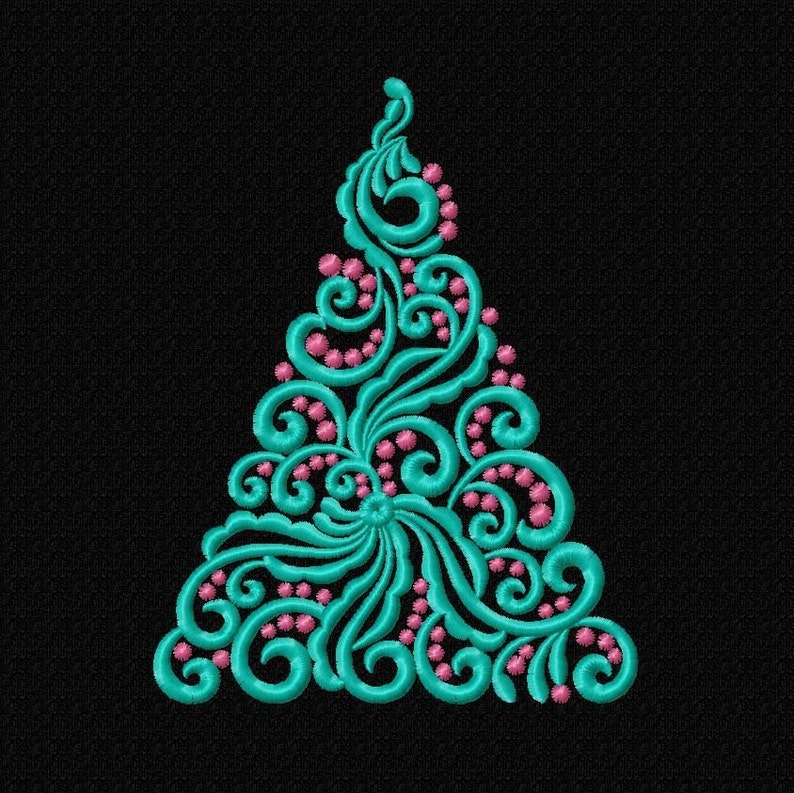 Swirl Christmas Tree machine embroidery design Curl Tree | Etsy