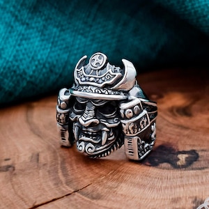 Samurai Ring. Sterling Silver Samurai Helmet Mask Ring. Handmade ...
