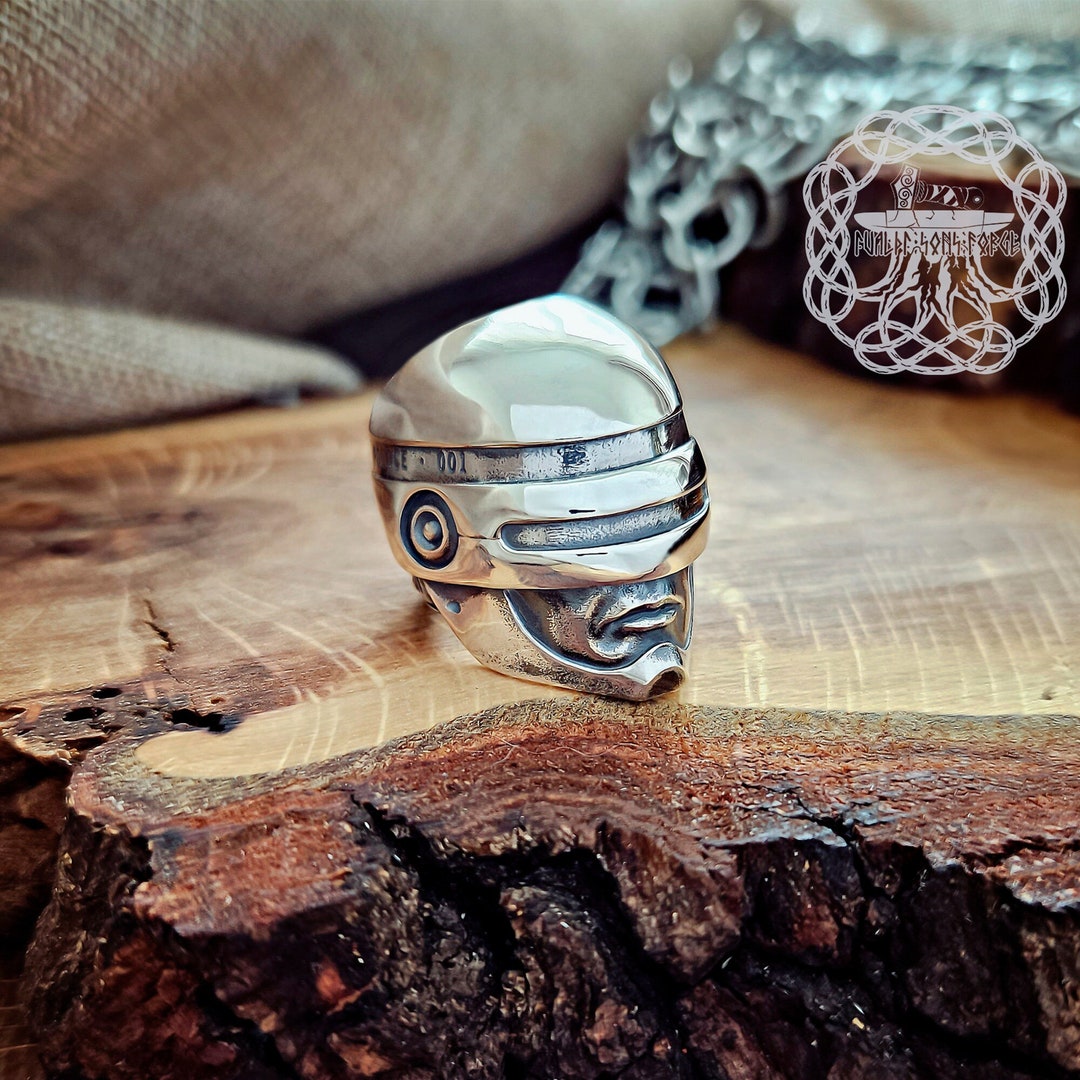 Robocop Ring. Handmade Sterling Silver Superhero Ring. Unique Biker ...