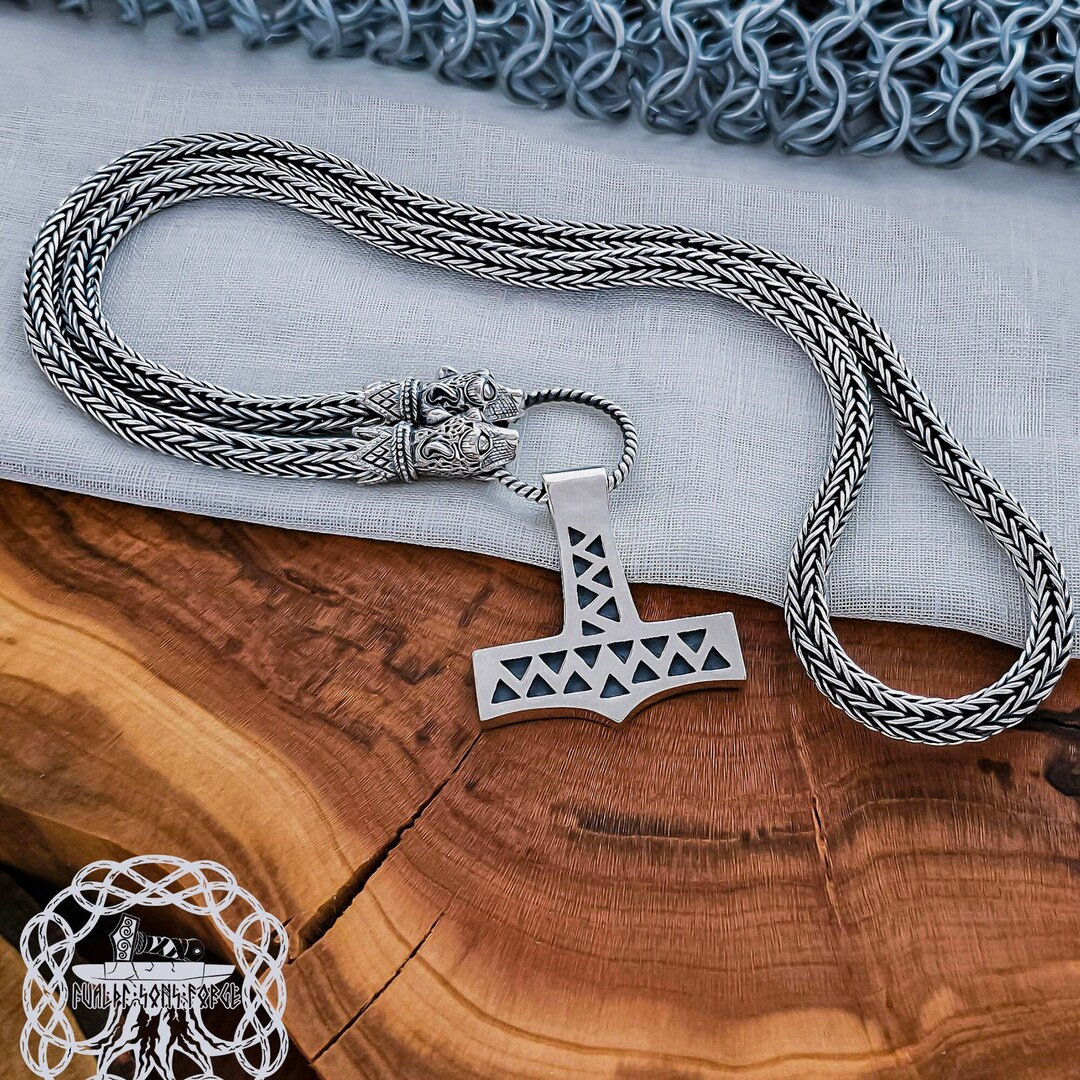 Wolf Head Viking Chain. Handmade Sterling Silver Viking Necklace ...