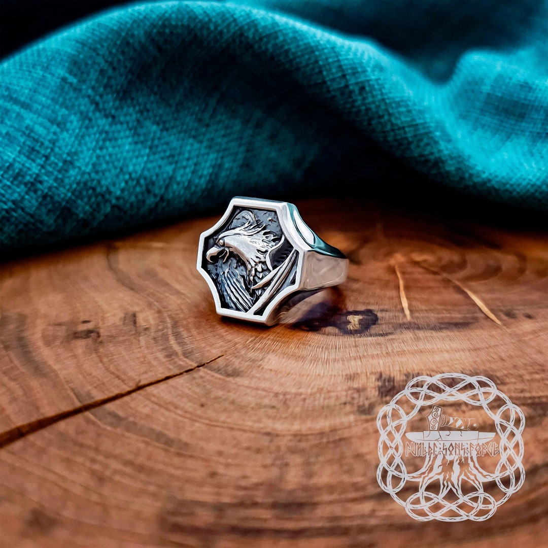 Eagle Signet Ring. Handmade Sterling Silver Eagle Ring. Unique Animal ...