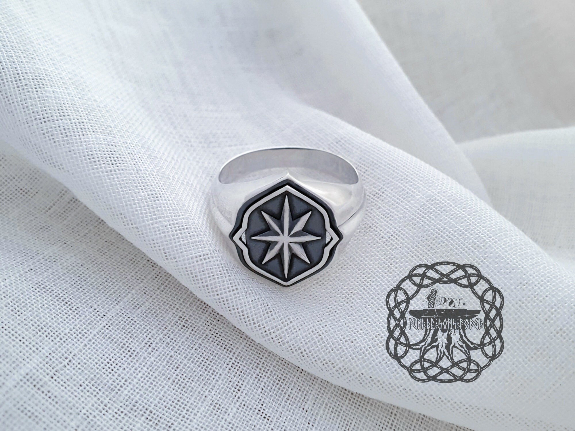 Wind Rose Ring Sterling Siver Ring Compass Signet Ring Norse - Etsy