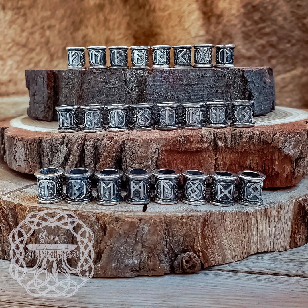 Sterling Silver Viking Runes Beads. Price for 4 Beads. Handmade Norse ...