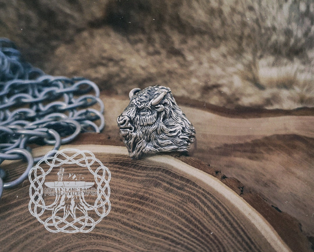 Bison Ring, Sterling Silver Ring, Bison Head Ring, Animal Jewelry ...