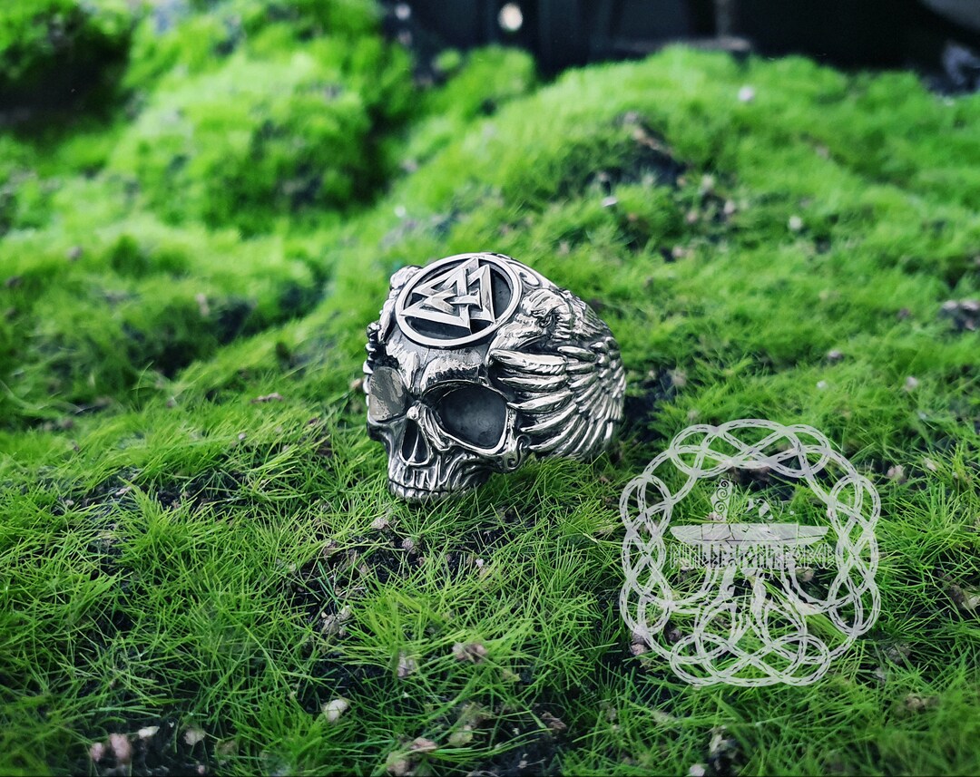 Odin Skull Ring, Valknut Ring, Odin With Ravens, Sterling Silver Ring ...