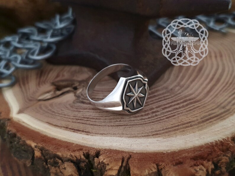 Wind Rose Ring Sterling Siver Ring Compass Signet Ring Norse - Etsy