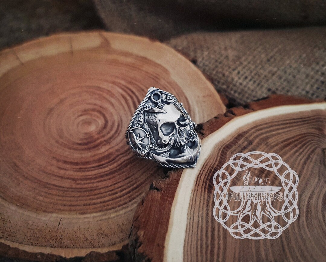 Marine Skull Ring, Wind Rose Ring, Sterling Silver Ring, Skull Ring ...