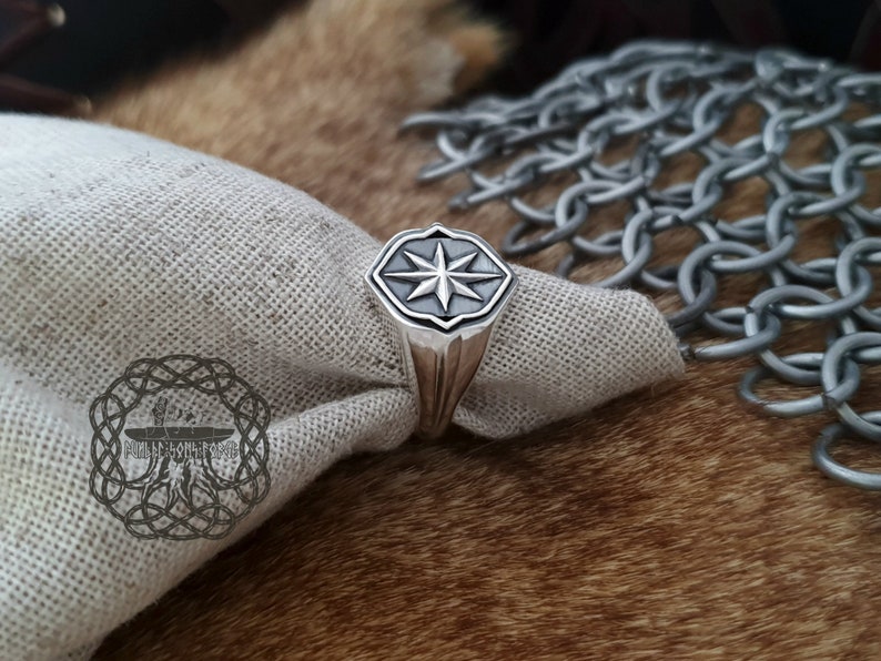 Wind Rose Ring Sterling Siver Ring Compass Signet Ring Norse - Etsy