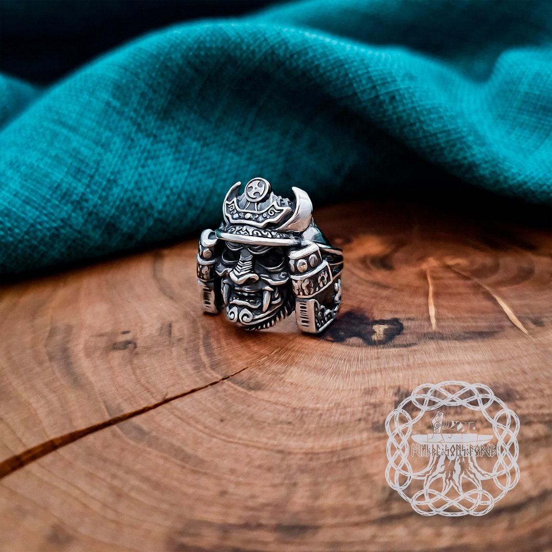 Samurai Ring. Sterling Silver Samurai Helmet Mask Ring. Handmade ...