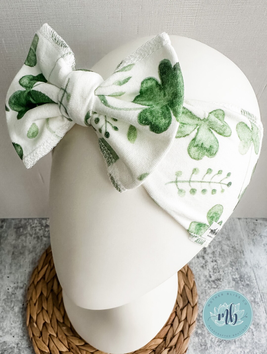 Watercolor Shamrock Clover Leaves Bow Headband | Oversized Bow Headband ...
