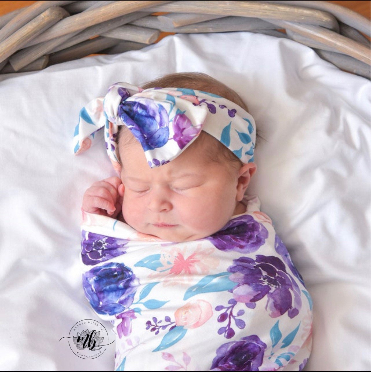 Purple Watercolor Flower Baby Swaddle Set Newborn Photo Prop - Etsy