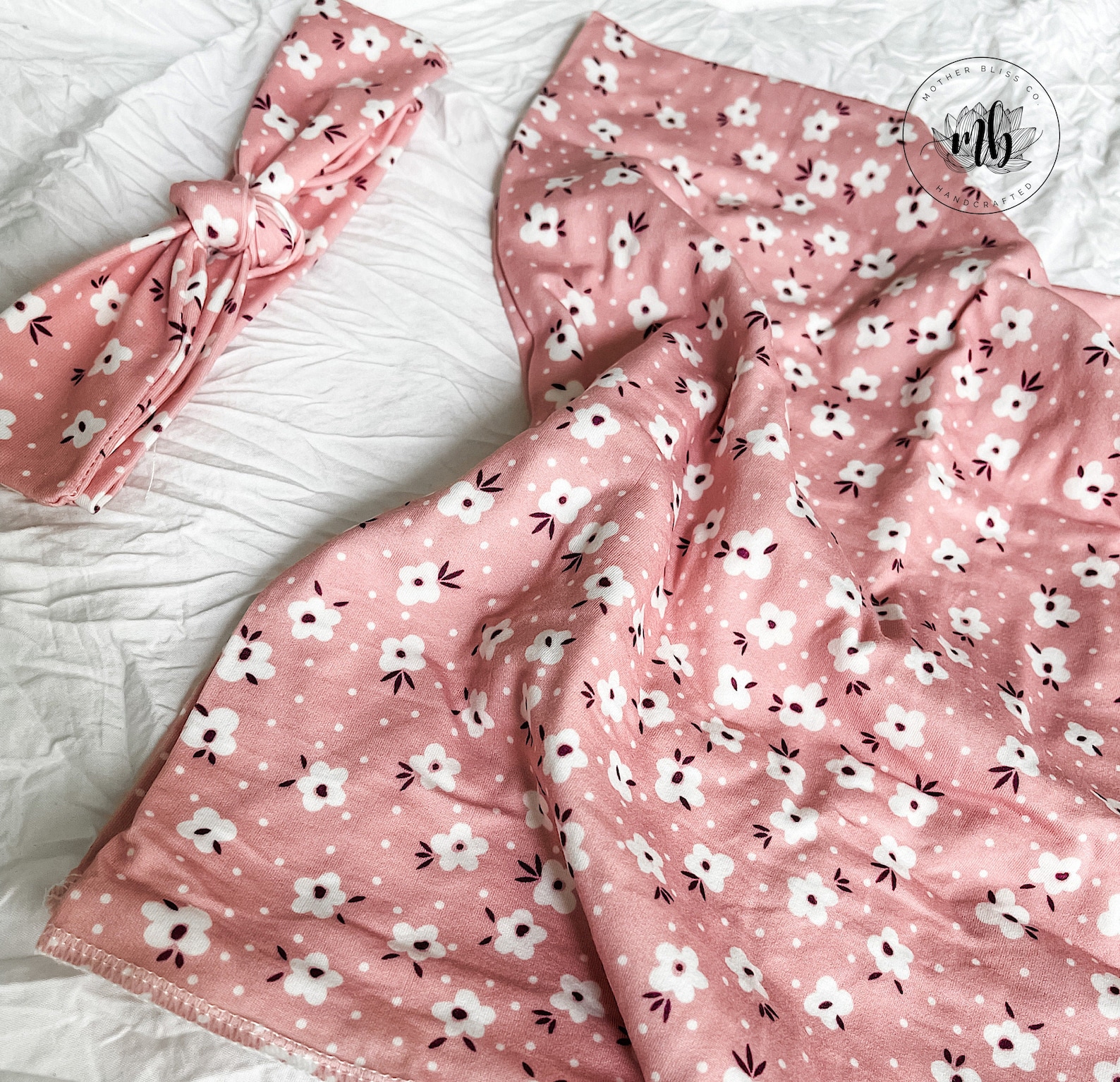 Pale Pink Bitty Flowers Super Soft Baby Swaddle + Headband | Newborn ...