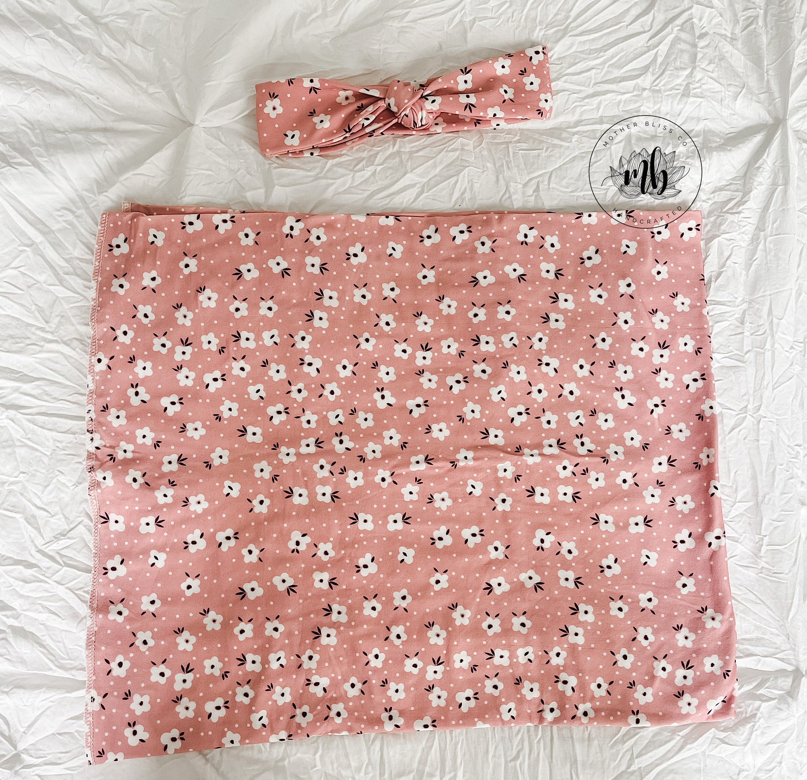 Pale Pink Bitty Flowers Super Soft Baby Swaddle + Headband | Newborn ...