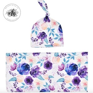 Purple Watercolor Flower Baby Swaddle Set | Newborn Photo Prop ...