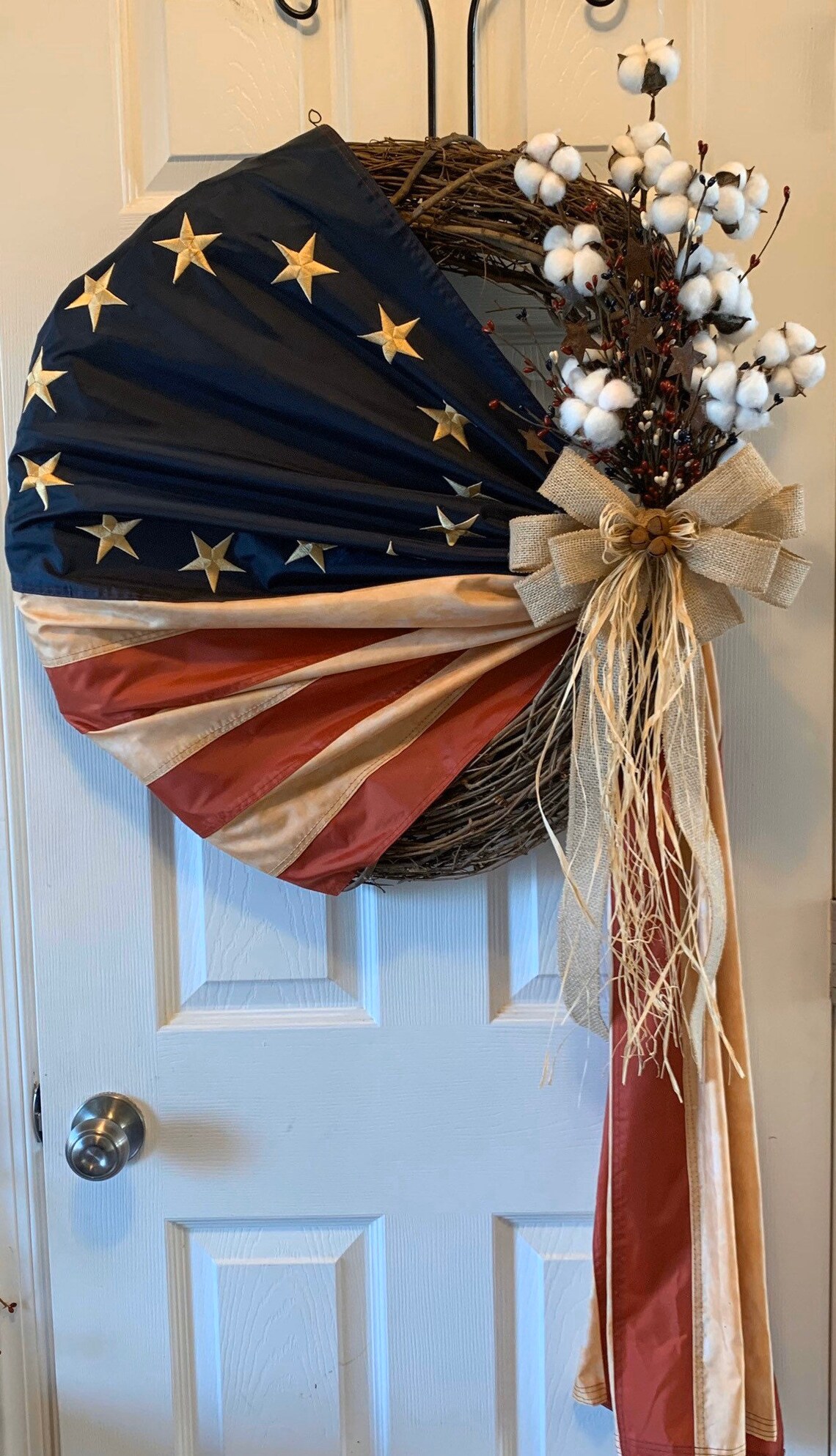 Cotton flag wreath Americana flag wreath 4th of July wreath | Etsy