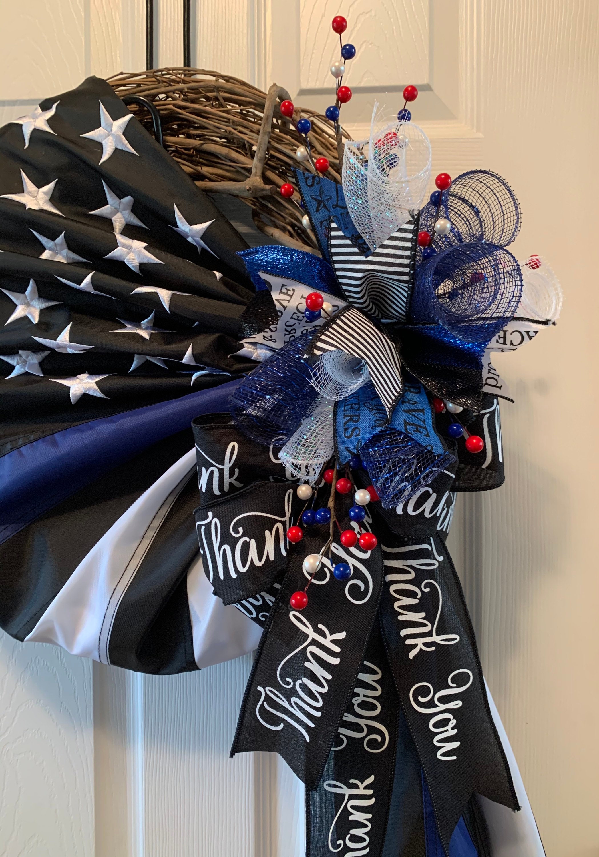 Police Wreath Thin Blue Line Police Wreath Back the Blue - Etsy