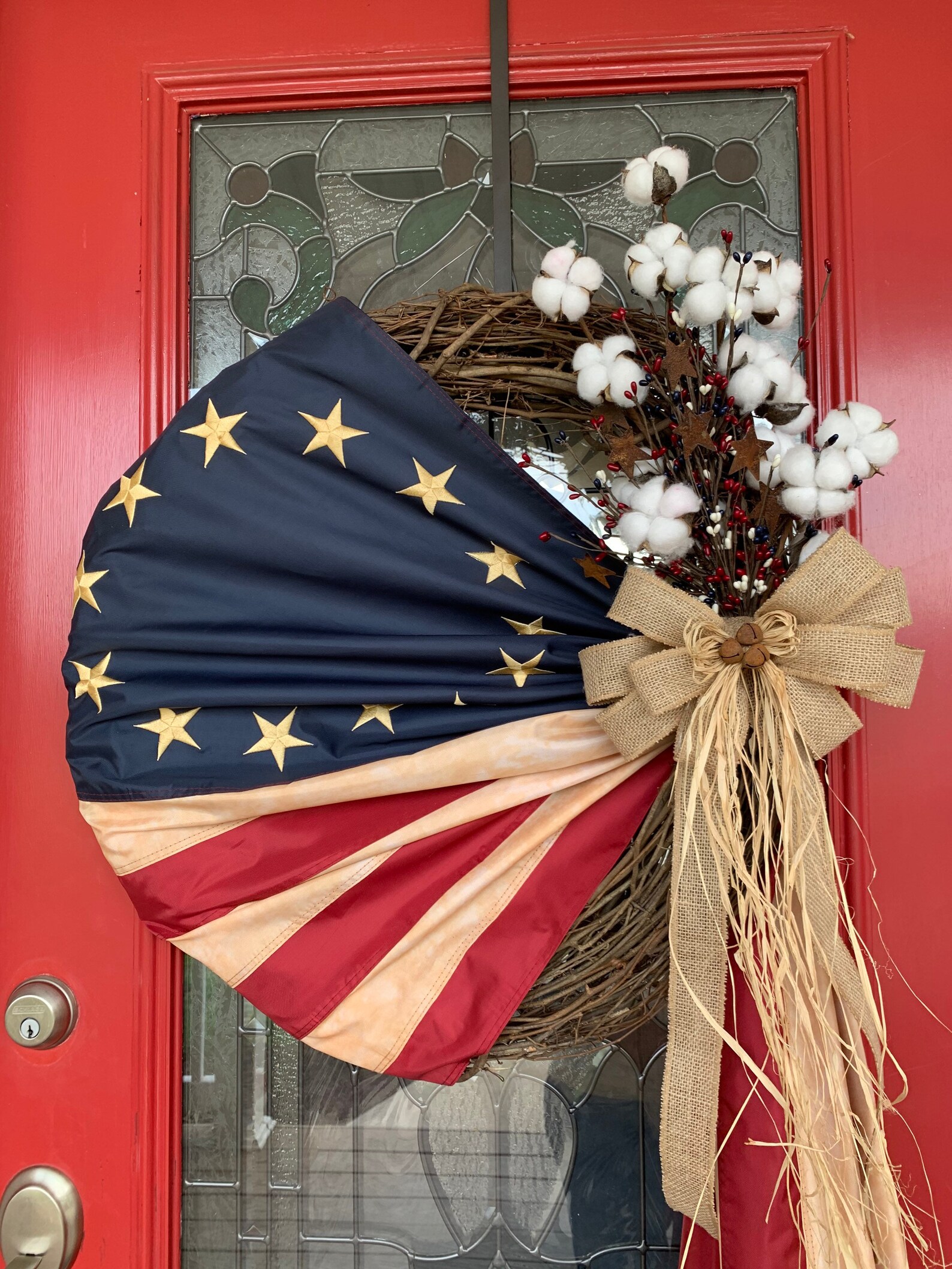 Cotton flag wreath Americana flag wreath 4th of July wreath | Etsy