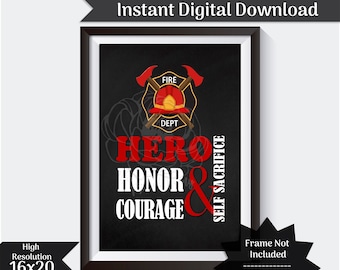 Personalized Printable Firefighter Wall Art Chalkboard Gift | Etsy