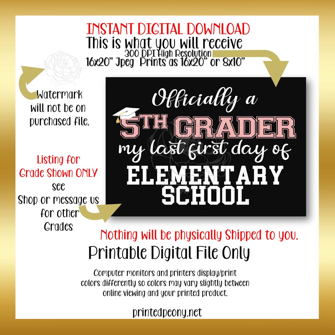 First Day of Fifth Grade Printable Sign First Day of School - Etsy