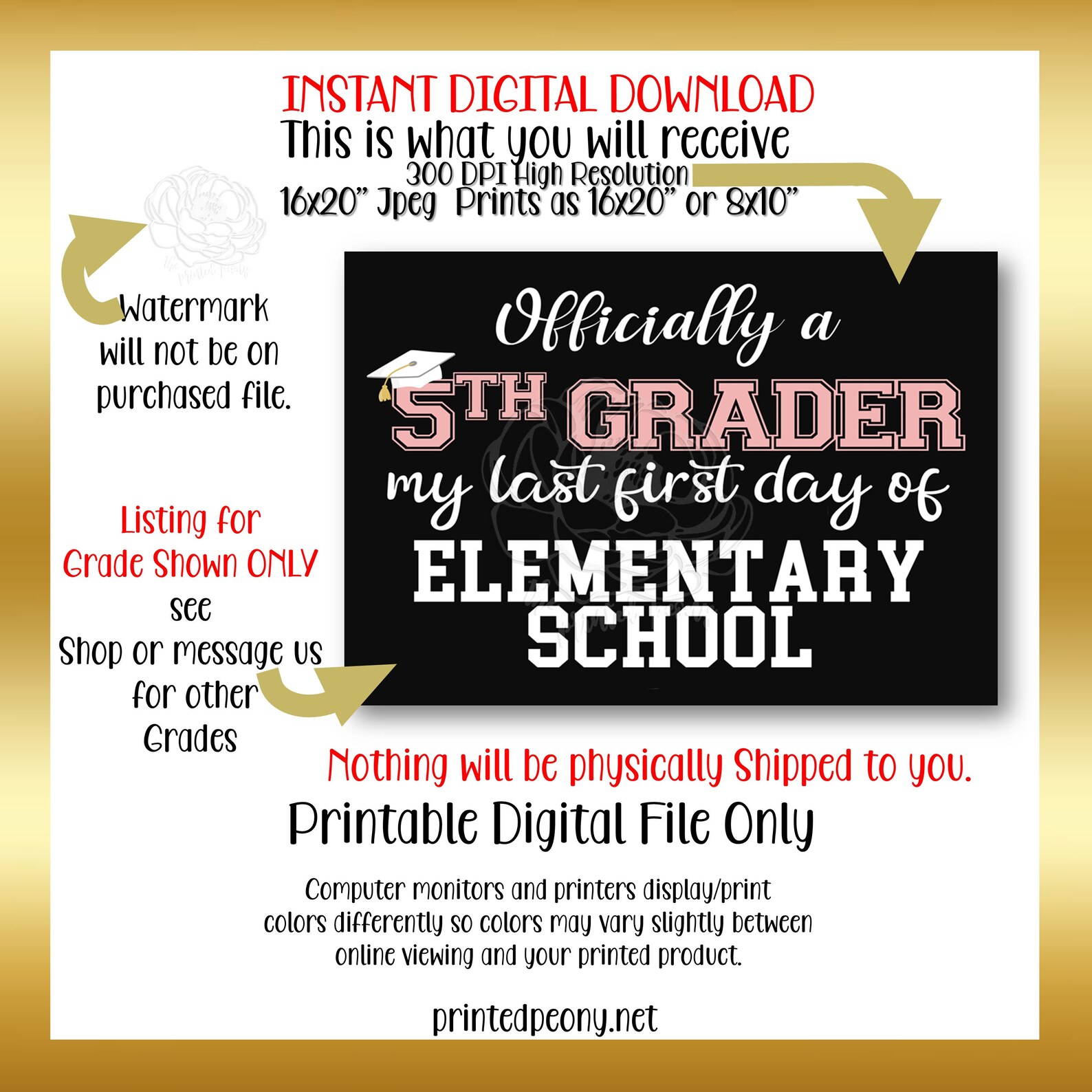 First Day of Fifth Grade Printable Sign First Day of School Sign 5th ...