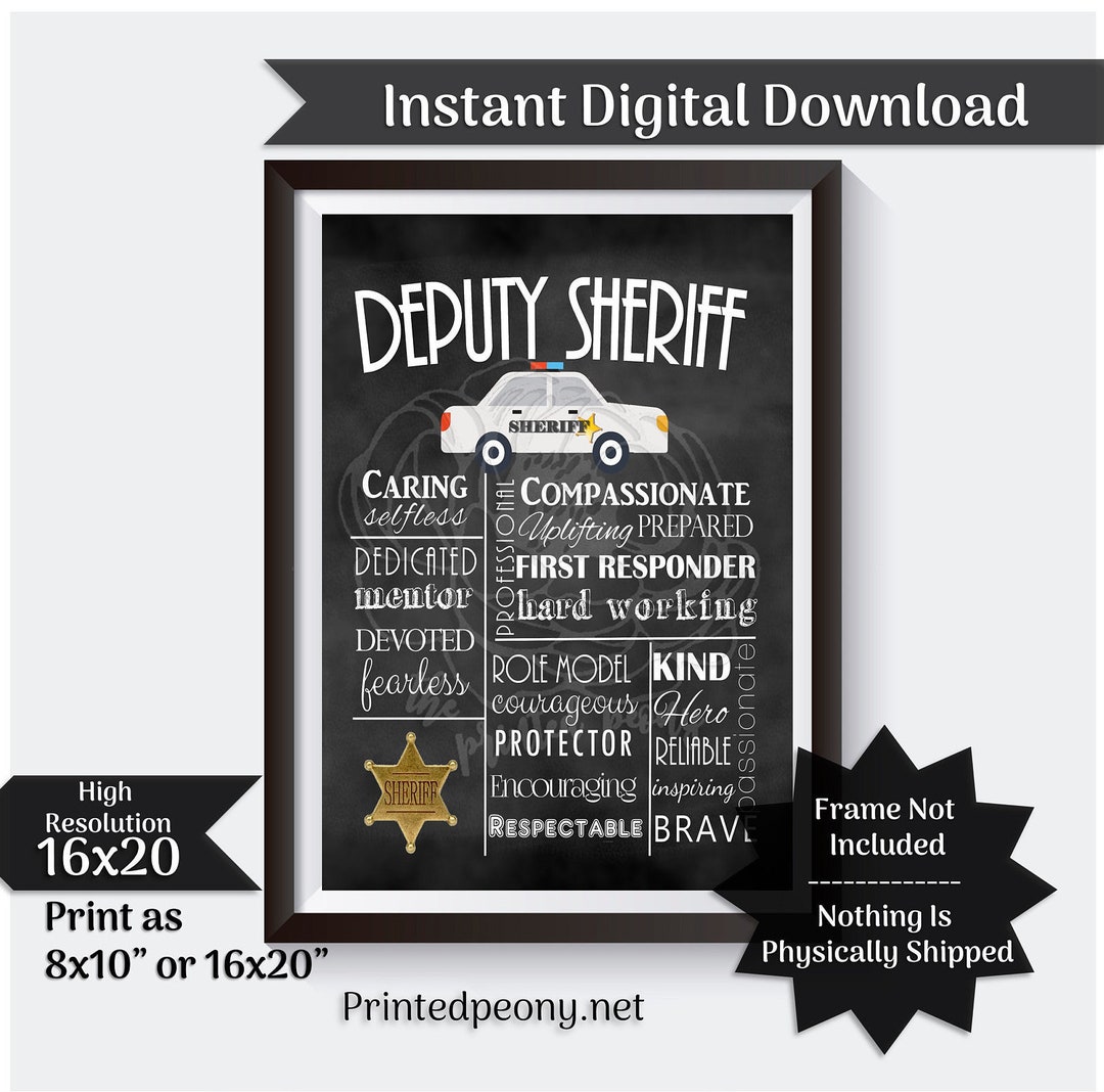 Deputy Sheriff Wall Art Chalkboard Gift for Deputy Law Enforcement Art ...