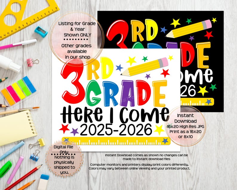 First Day of Third Grade Printable Sign First Day of 3rd Grade Photo ...