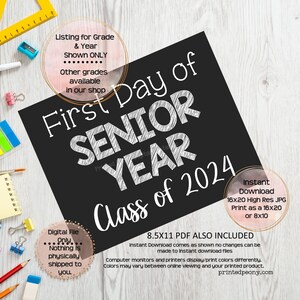 First Day of Senior Year Printable Sign First Day of School Sign 12th ...