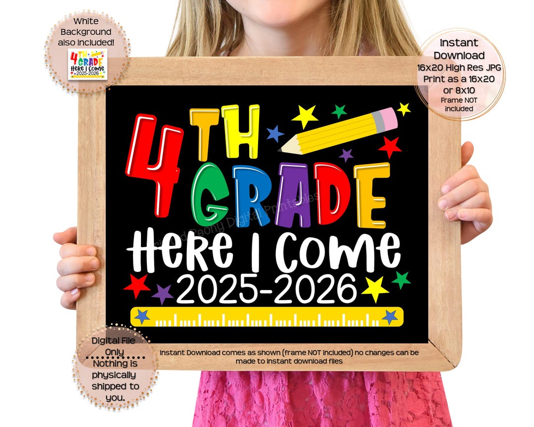 First Day of Fourth Grade Printable Sign First Day of 4th Grade Photo ...