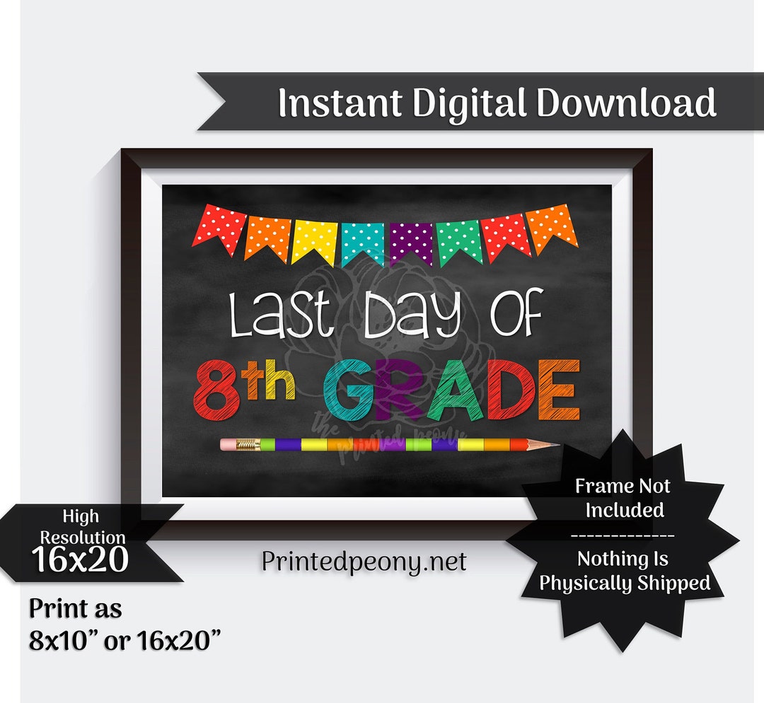 Last Day of Eighth Grade Printable Sign End of School Sign 8th Grade ...