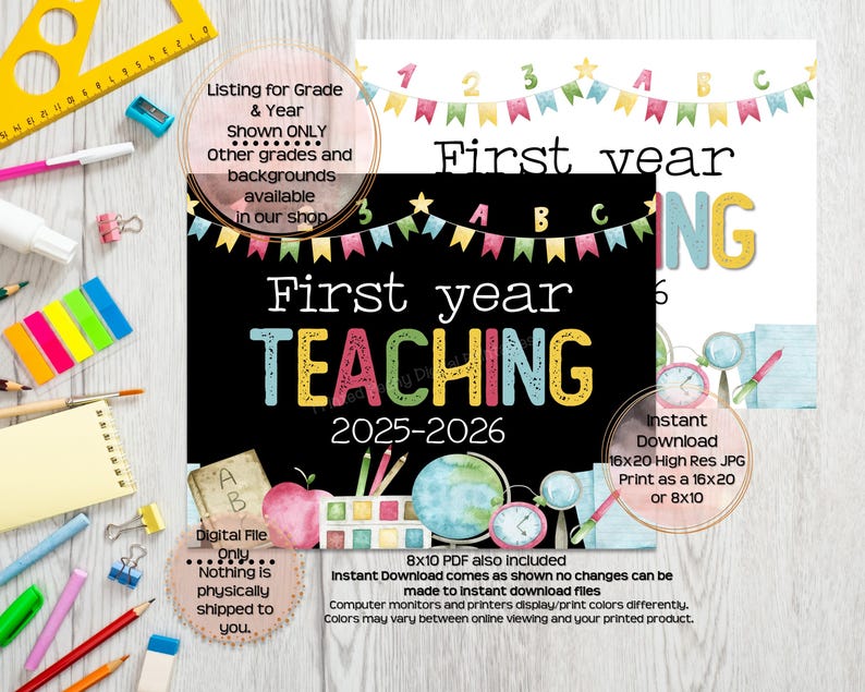 First Year Teaching Printable Sign First Day of School Sign Teacher ...