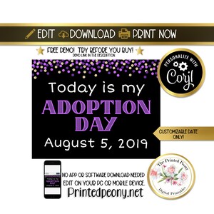 Today is Our Adoption Day Adoption Sign Includes Editable Date Adoption ...