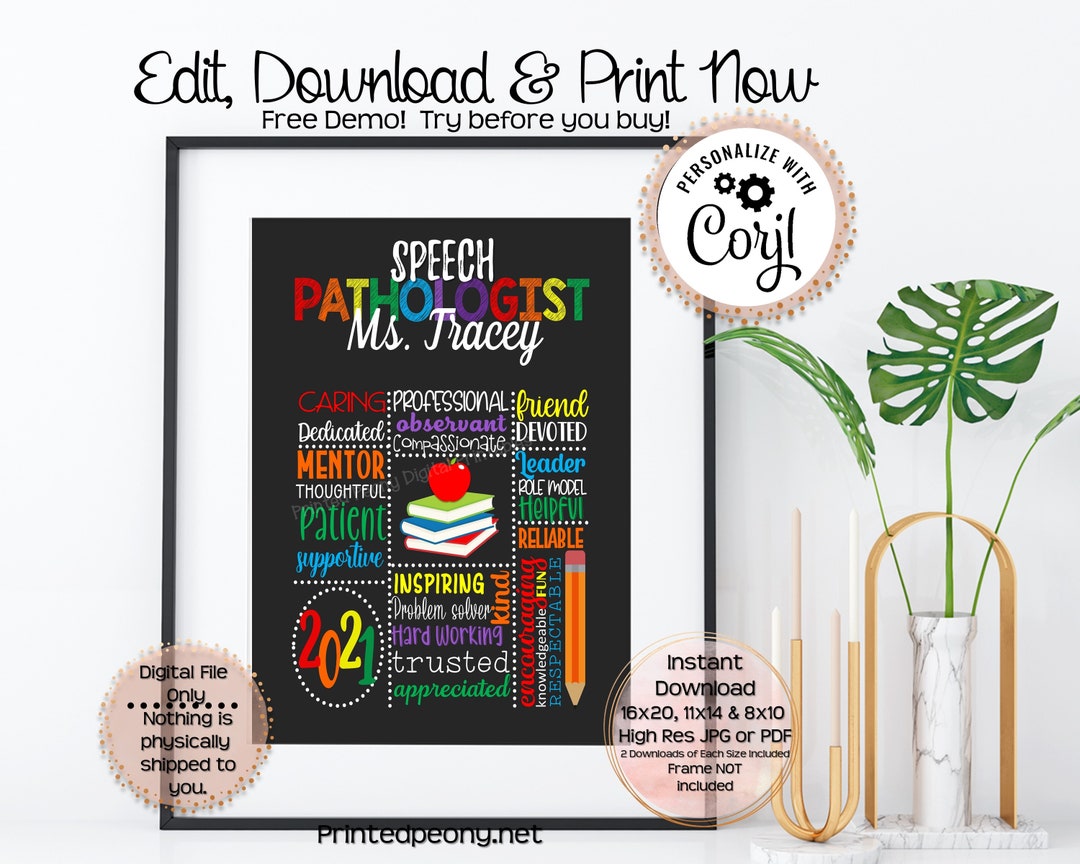 Personalized Printable Speech Pathologist Gift School Gift for SLP ...