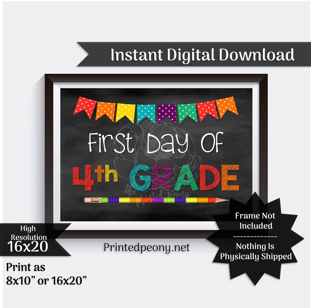First Day of Fourth Grade Printable Sign First Day of School - Etsy
