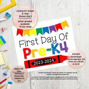 First Day of Pre-k 4 Printable Sign 1st Day of School Sign Pre-k 34 ...